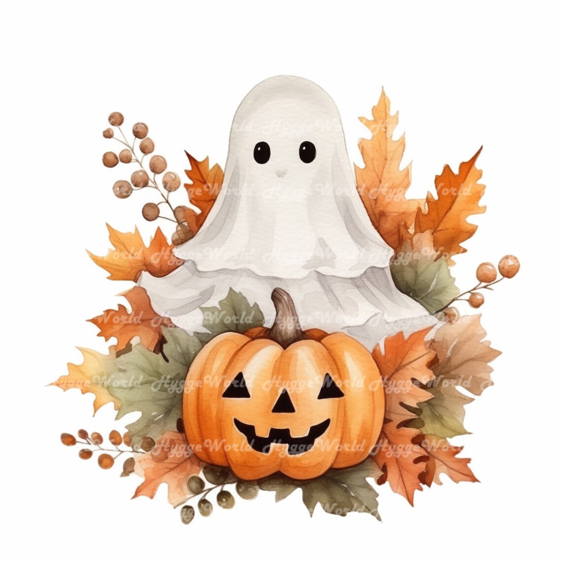 Halloween Spooky Ghost PNG, Cute Ghost Among the Autumn Leaves PNG ...