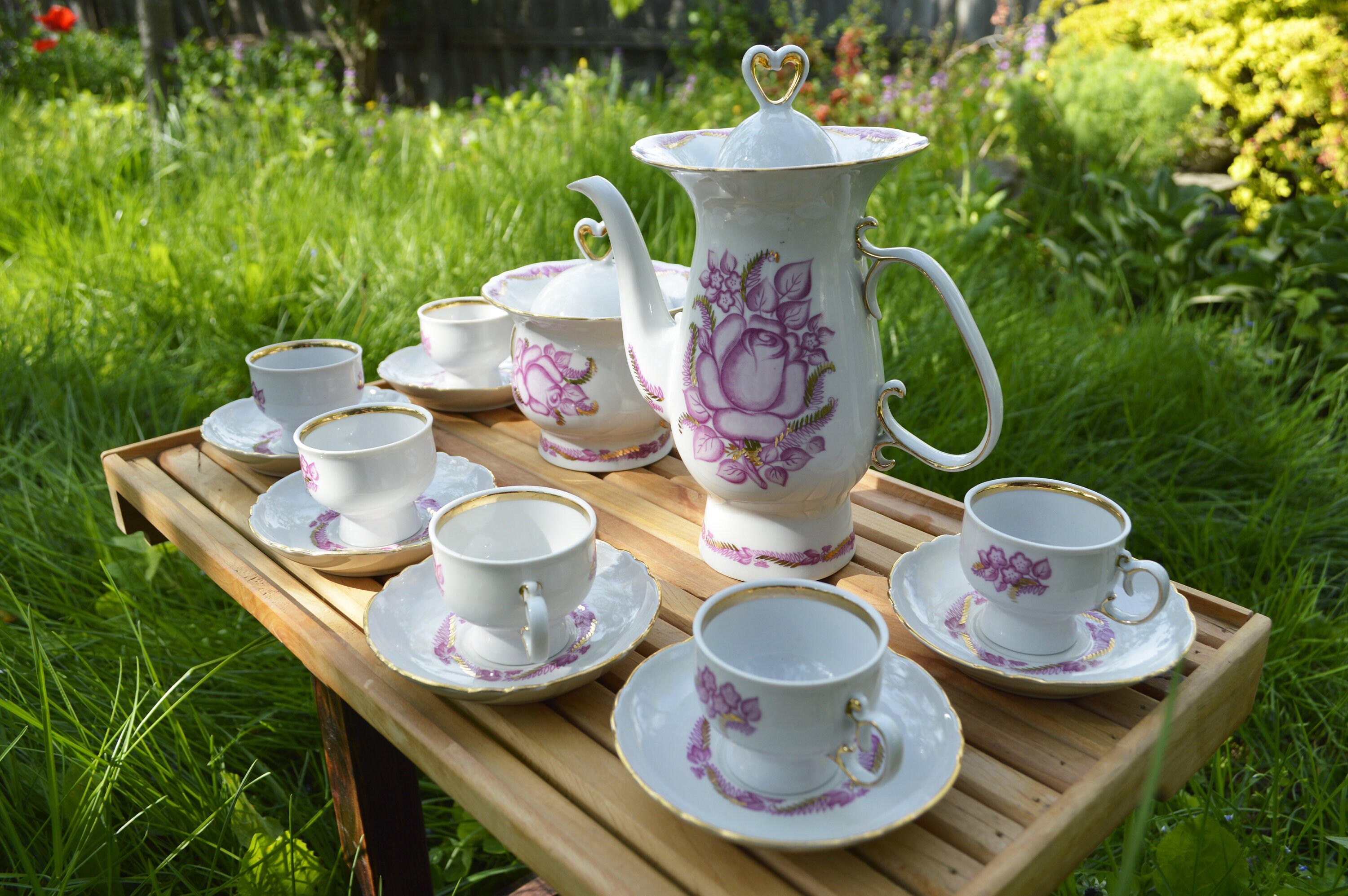 Vintage Porcelain Coffee Set With Floral Pattern, Espresso Set Service ...