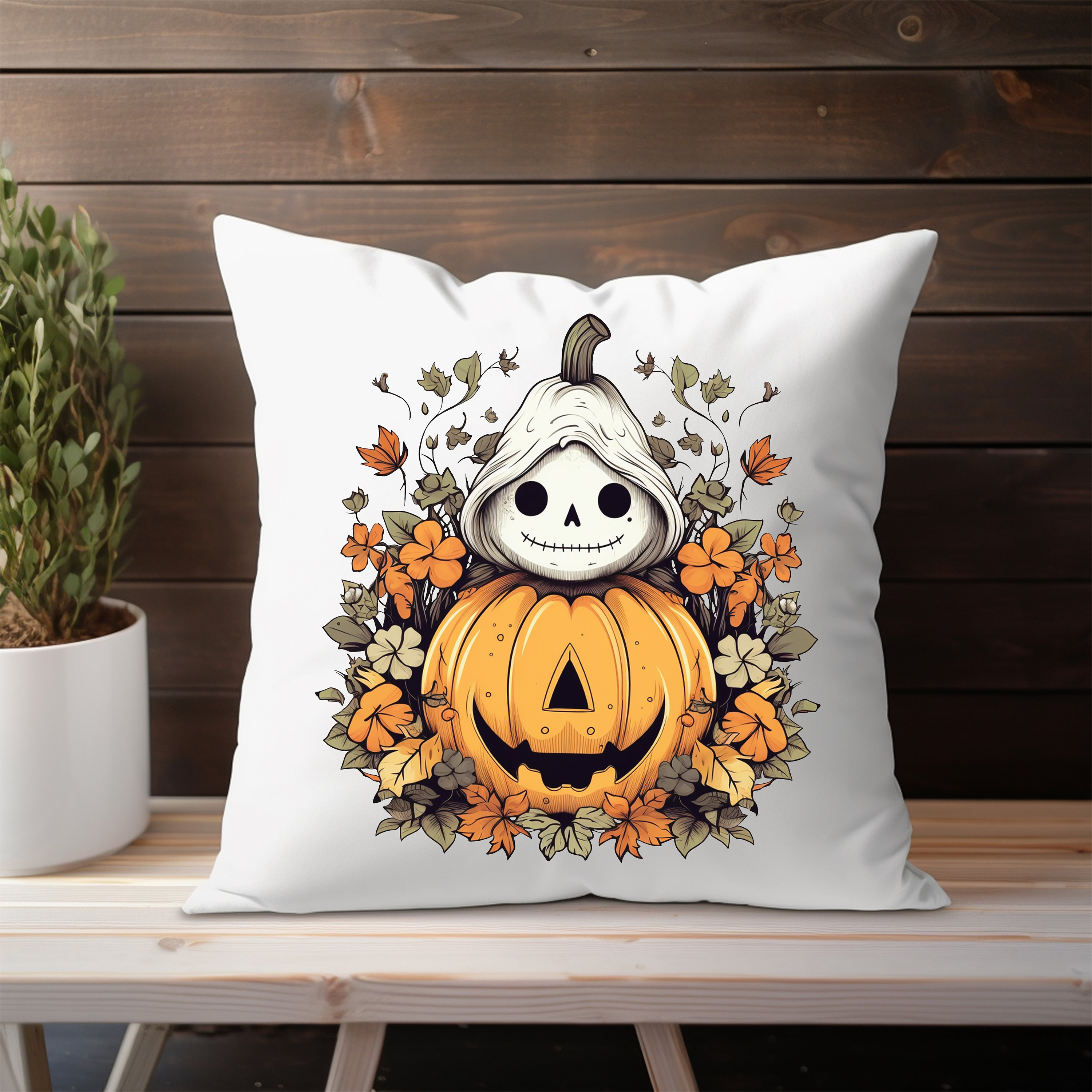 Halloween PNG, Spooky Ghost, Autumn Flowers and Leaves Sublimation ...