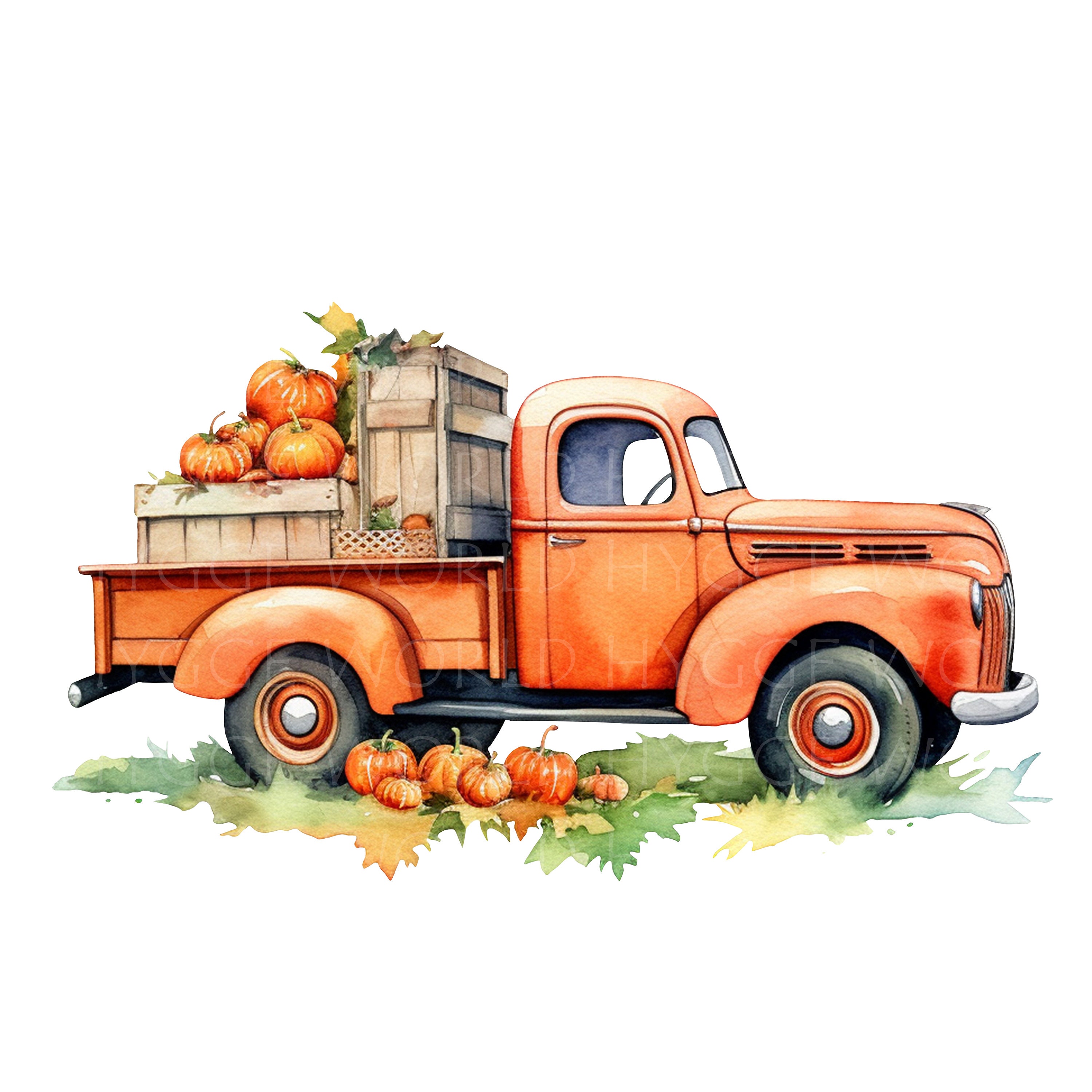 Cartoon Old Truck With Pumpkins Clipart, Fall PNG, Autumn Sublimation ...
