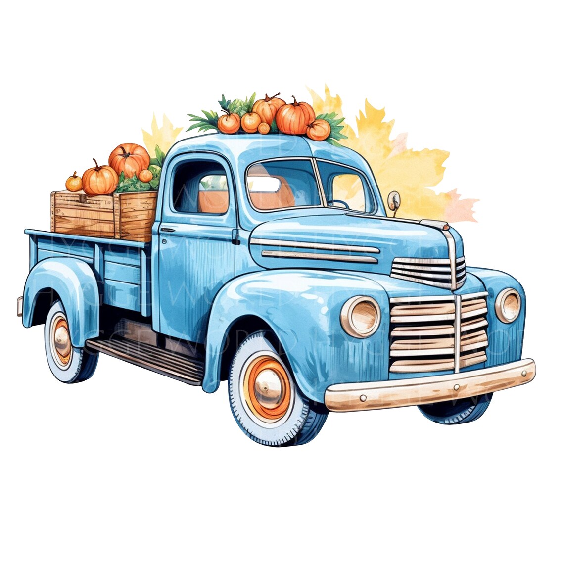 Cartoon Old Truck With Pumpkins Clipart, Fall PNG, Autumn Sublimation ...