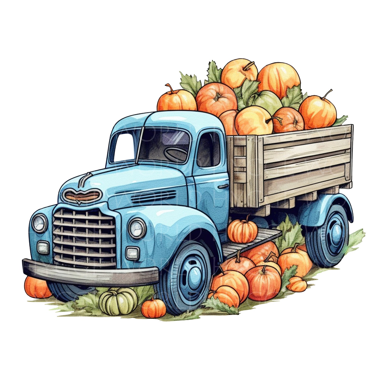 Cartoon Old Truck With Pumpkins Clipart, Fall PNG, Autumn Sublimation ...