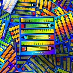 School Supplies 3" Holographic Sticker | No 2 Pencil and Ruler, Back to ...