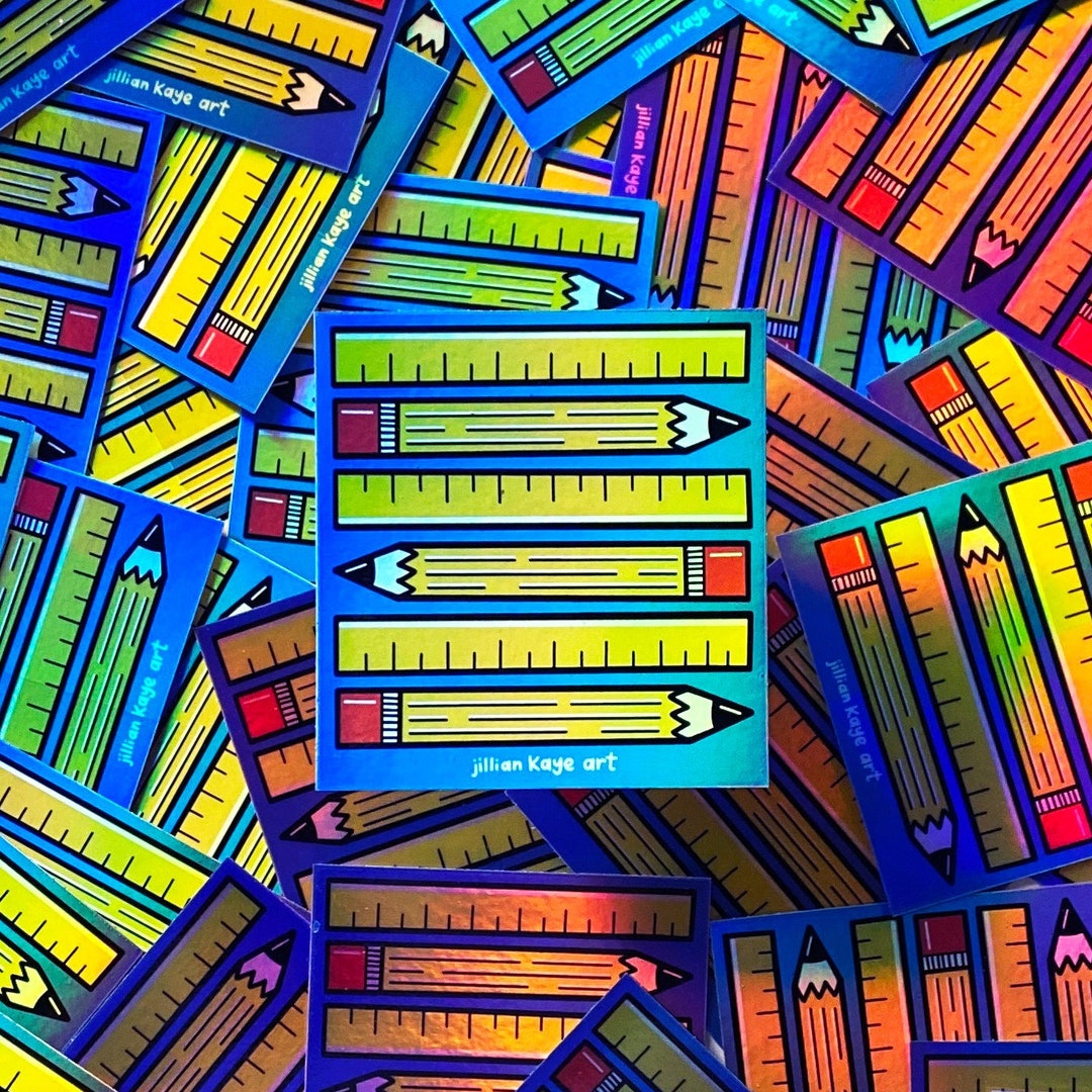 School Supplies 3" Holographic Sticker | No 2 Pencil and Ruler, Back to ...