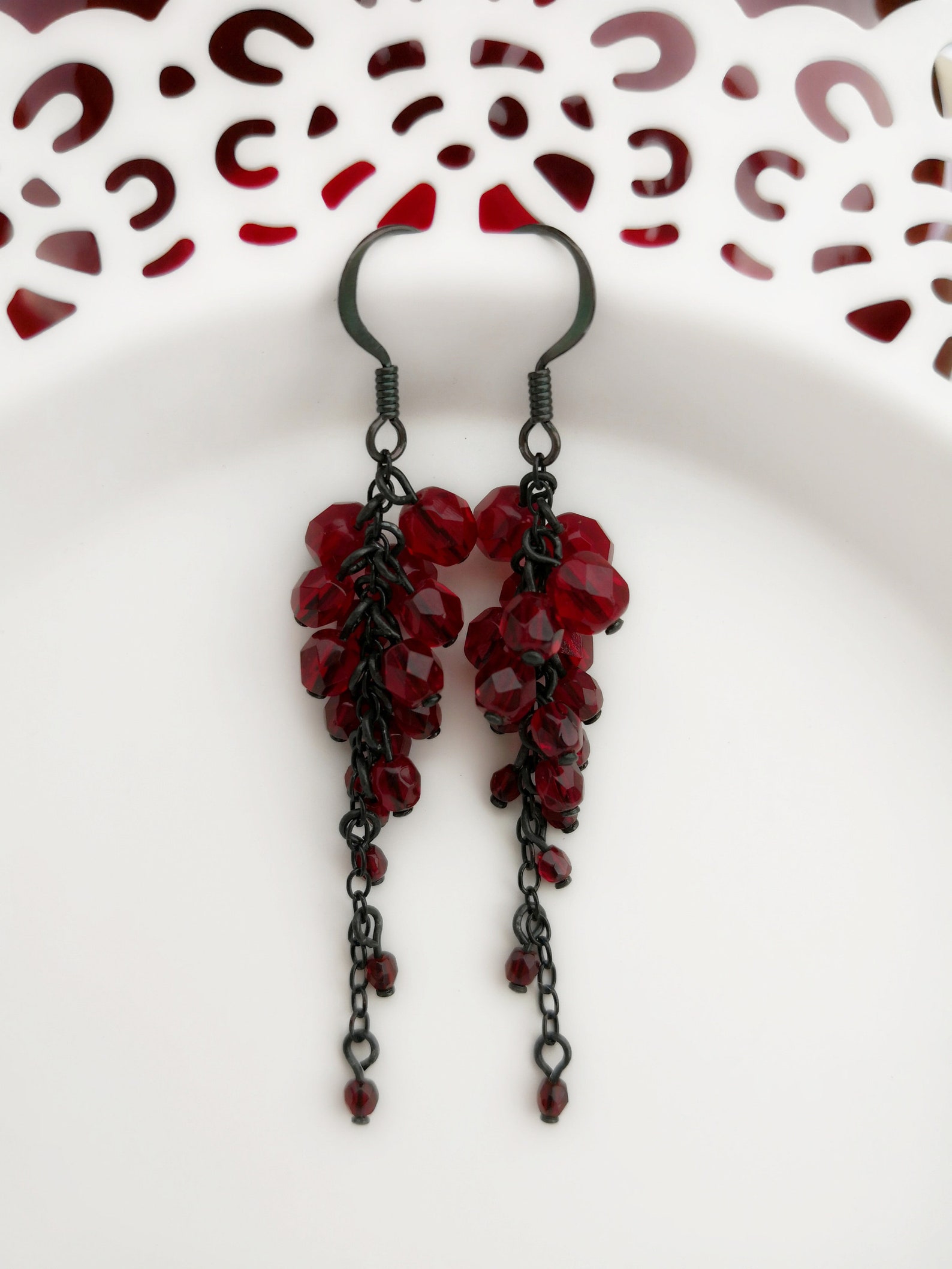 Red Dangle Earrings Drop Earrings Crystal Cluster Earrings - Etsy