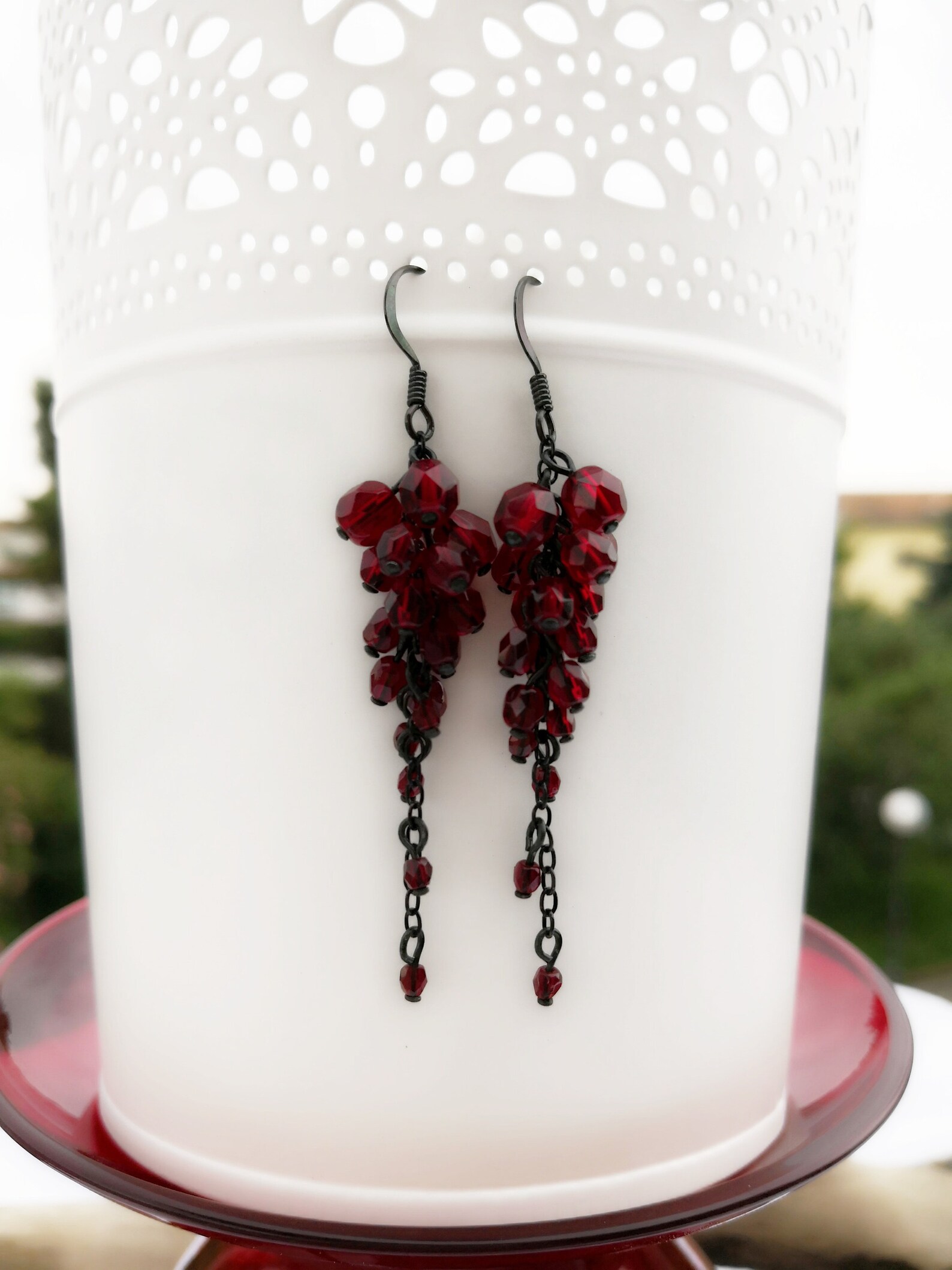 Red Dangle Earrings Drop Earrings Crystal Cluster Earrings - Etsy