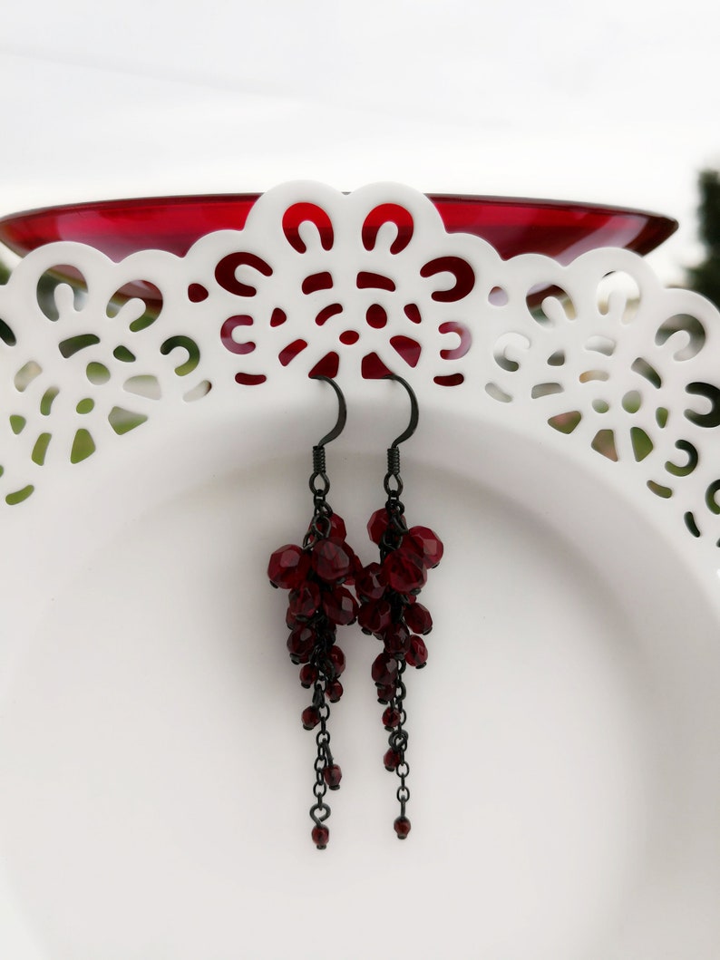 Red Dangle Earrings Drop Earrings Crystal Cluster Earrings - Etsy