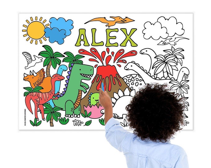 Personalized Dinosaur Coloring Poster With Name Dinosaur - Etsy