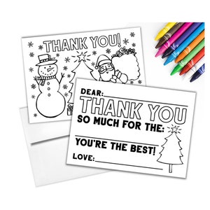 Kid's Holiday Coloring Thank You Cards With Envelopes Set pack of 10 ...