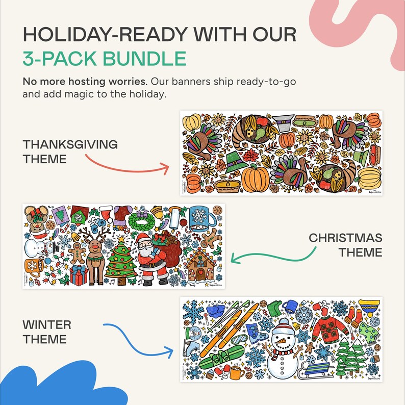 3-pack GIANT 6 Ft. Holiday Coloring Banners: Thanksgiving, Christmas ...