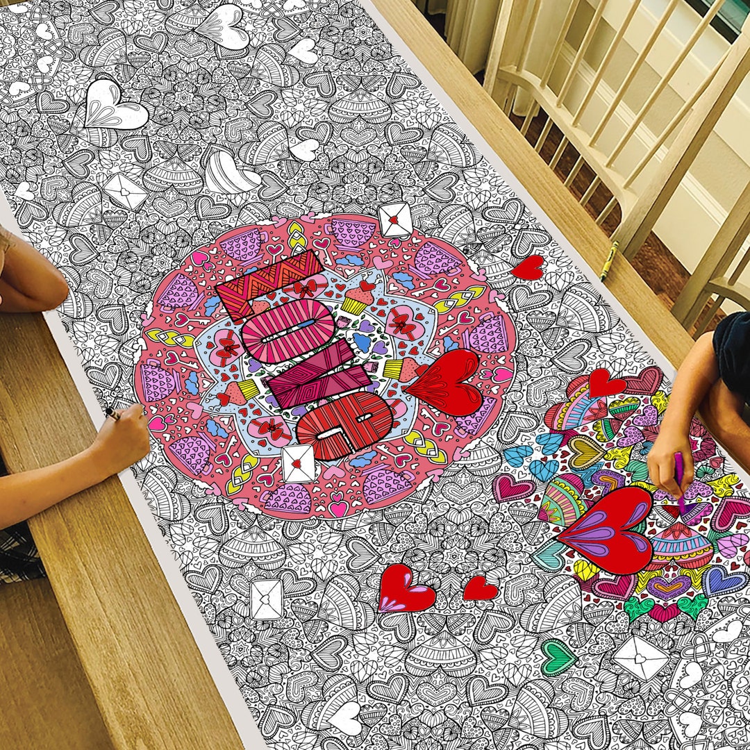 GIANT Valentine's Day Mandala Coloring Poster or Table Cover | 72" X 30 ...