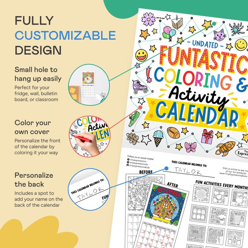 Kids Funtastic Undated Coloring Activity Calendar - Etsy