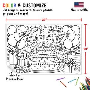 Personalized Birthday Coloring Poster With Name | Birthday Themed Paper ...