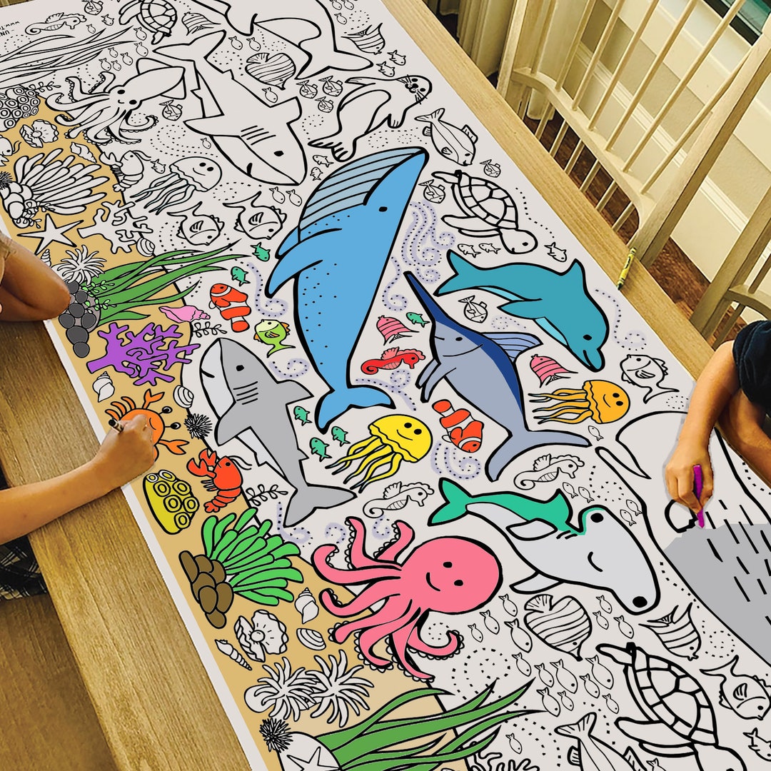 GIANT Under the Sea Coloring Poster or Table Cover Paper Sea Creatures ...