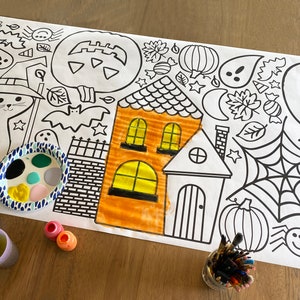 GIANT Halloween Coloring Poster or Table Cover Paper Pumpkin Tablecloth ...