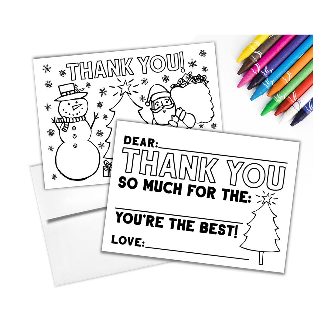 Kid's Holiday Coloring Thank You Cards With Envelopes Set pack of 10 ...