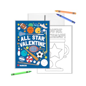 Personalized Sports Valentine for Kids Coloring Card for Classroom ...