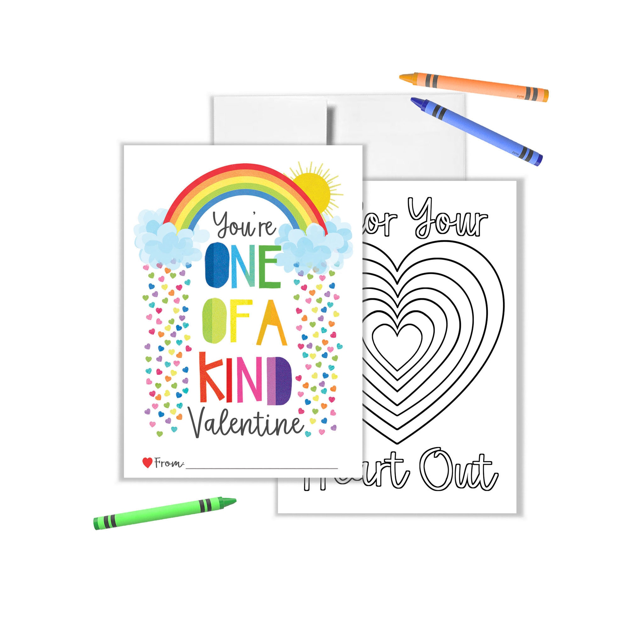 Quick Ship Rainbow Valentine for Kids Coloring Card for - Etsy