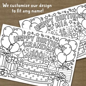 Personalized Birthday Coloring Poster With Name Birthday Themed Paper ...