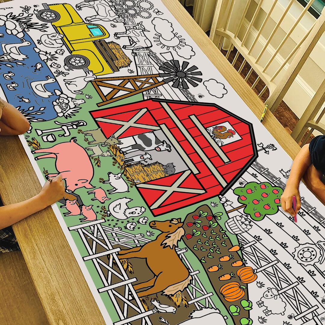 GIANT Farm Animals Coloring Poster or Table Cover | Paper Tablecloth ...