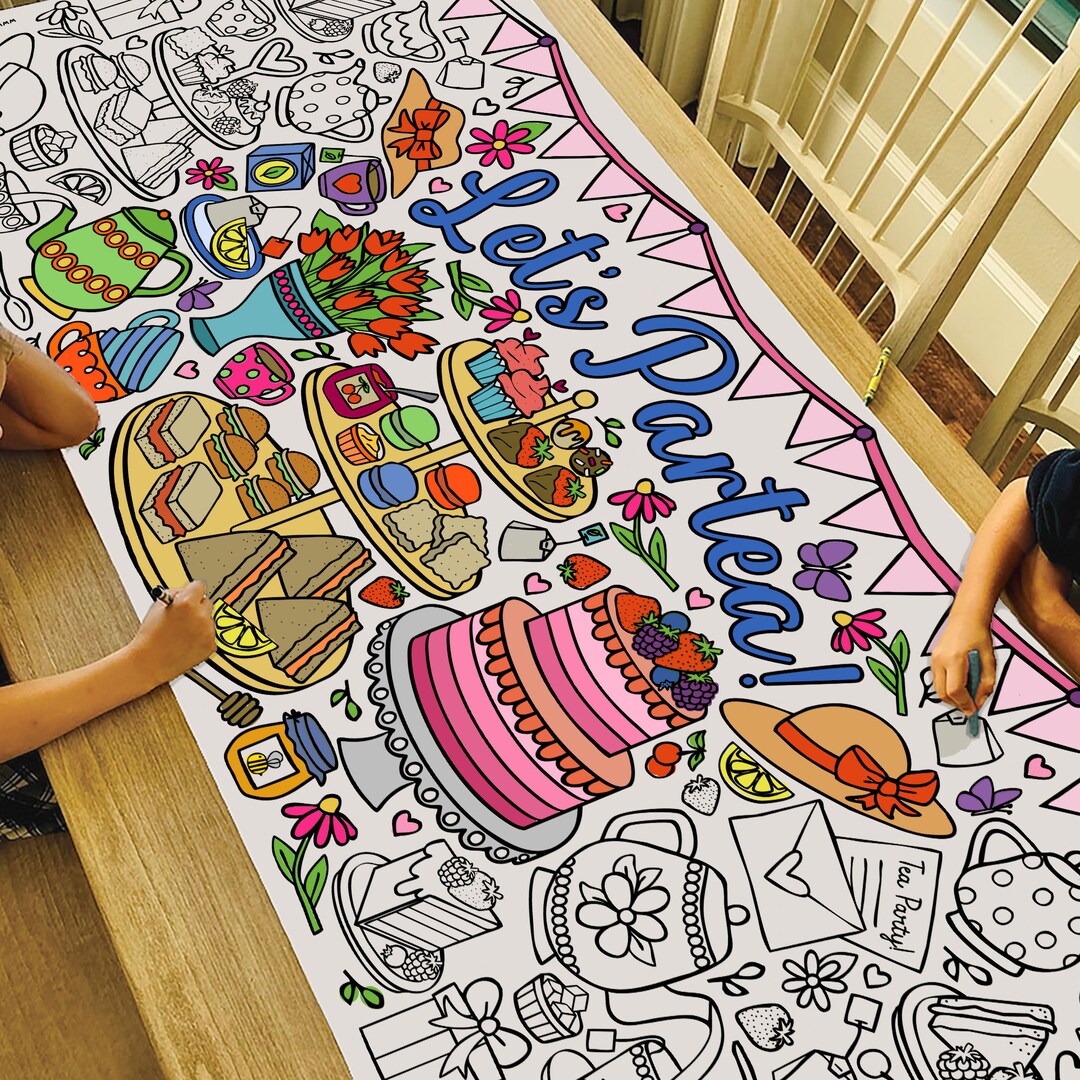 GIANT Tea Partea Coloring Banner | Paper Tea Party Tablecloth for ...