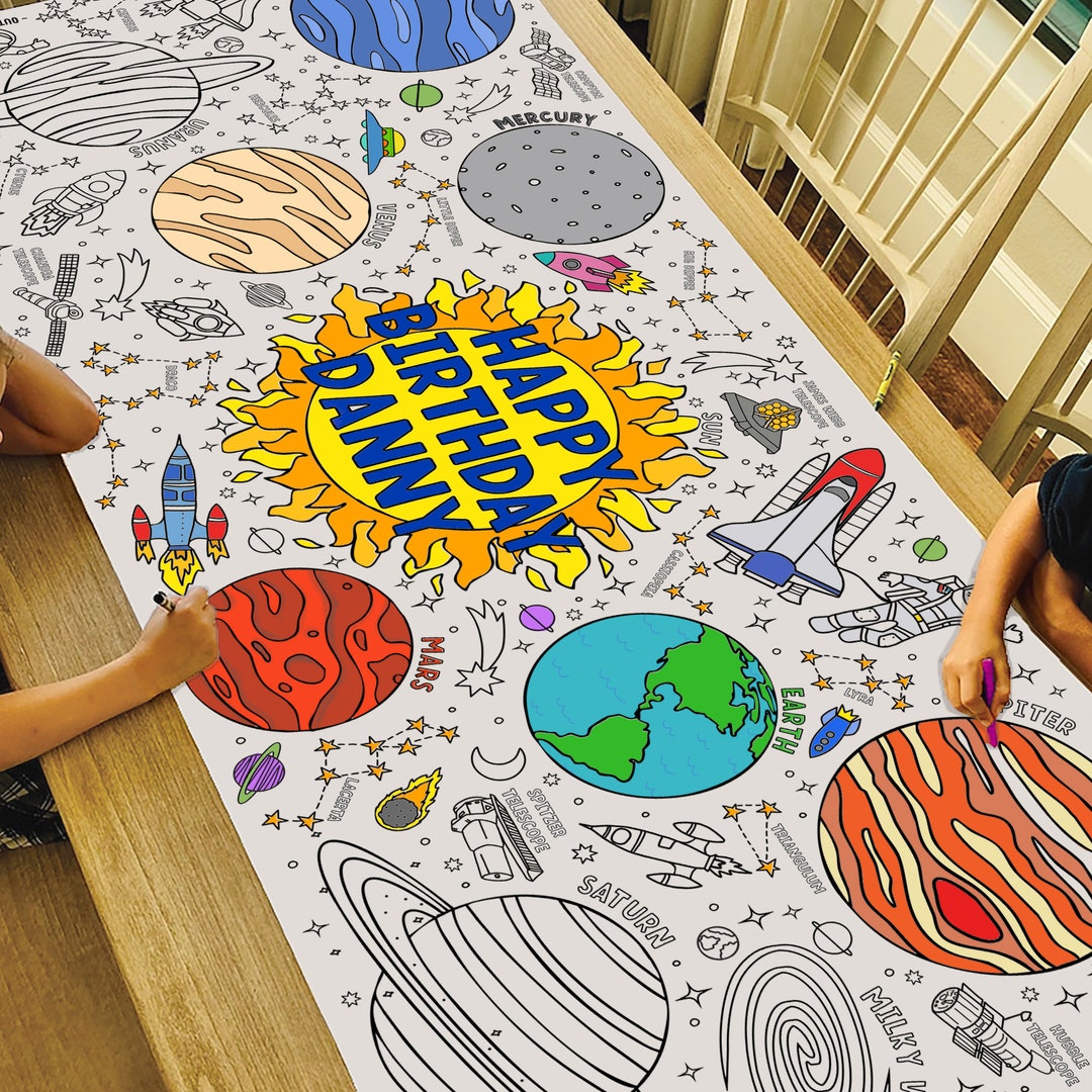 GIANT Personalized Outer Space Birthday Coloring Poster or Table Cover ...