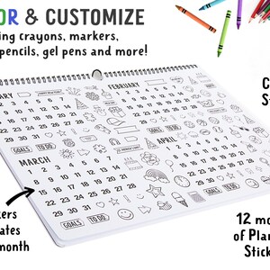 Kids Coloring Calendar 12 Months 11 X 17 Large Wall Calendar for Kids ...