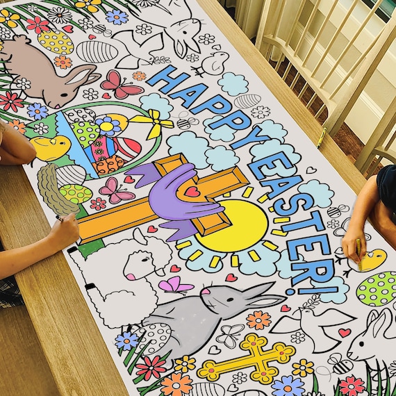Easter Coloring Tablecloth Easter Cross Coloring Poster For Kids Giant ...