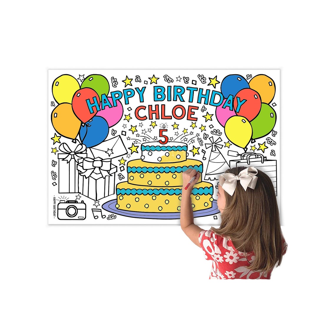 Personalized Birthday Coloring Poster With Name | Birthday Themed Paper ...