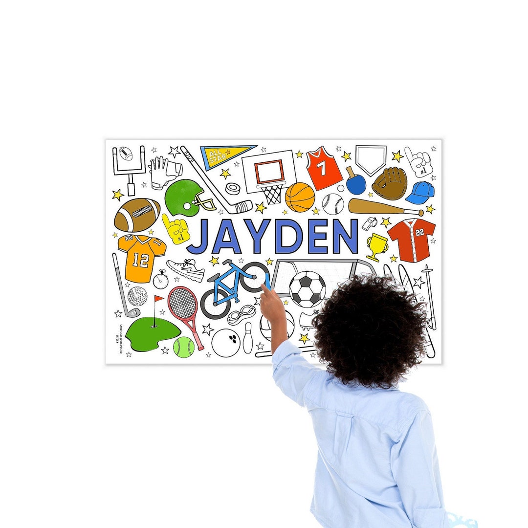 Personalized Sports Coloring Poster With Name | Sports Themed Paper ...