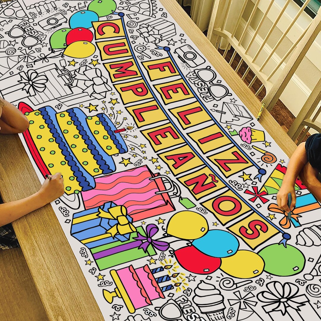 GIANT Feliz Cumpleaños Coloring Banner for Kids | Big Spanish Coloring ...