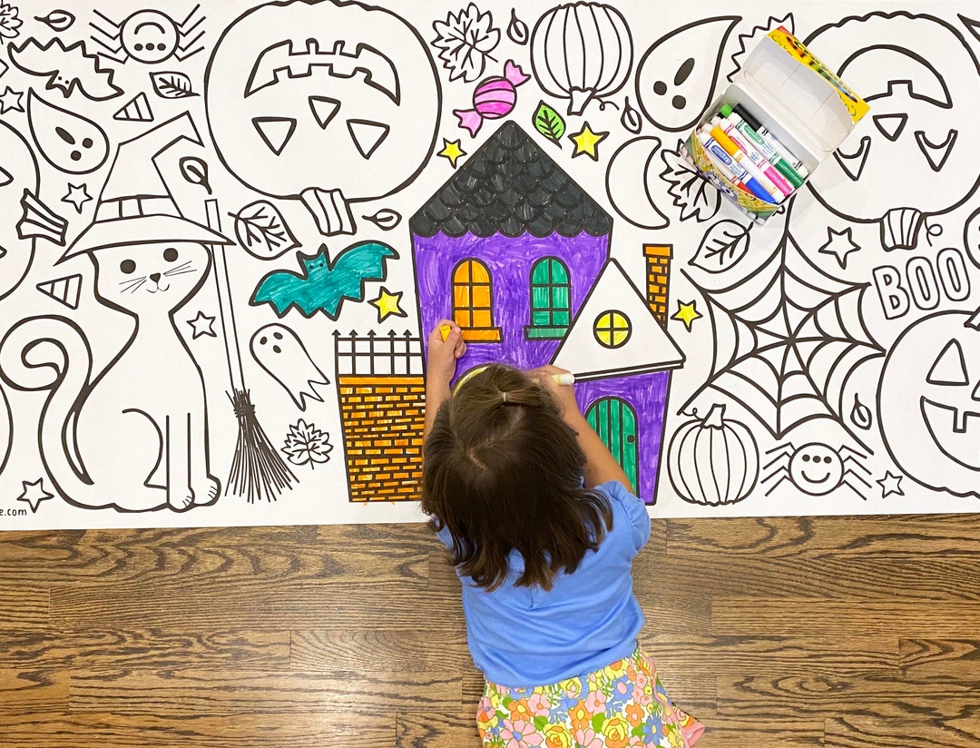 GIANT Halloween Coloring Poster or Table Cover Paper Pumpkin Tablecloth ...