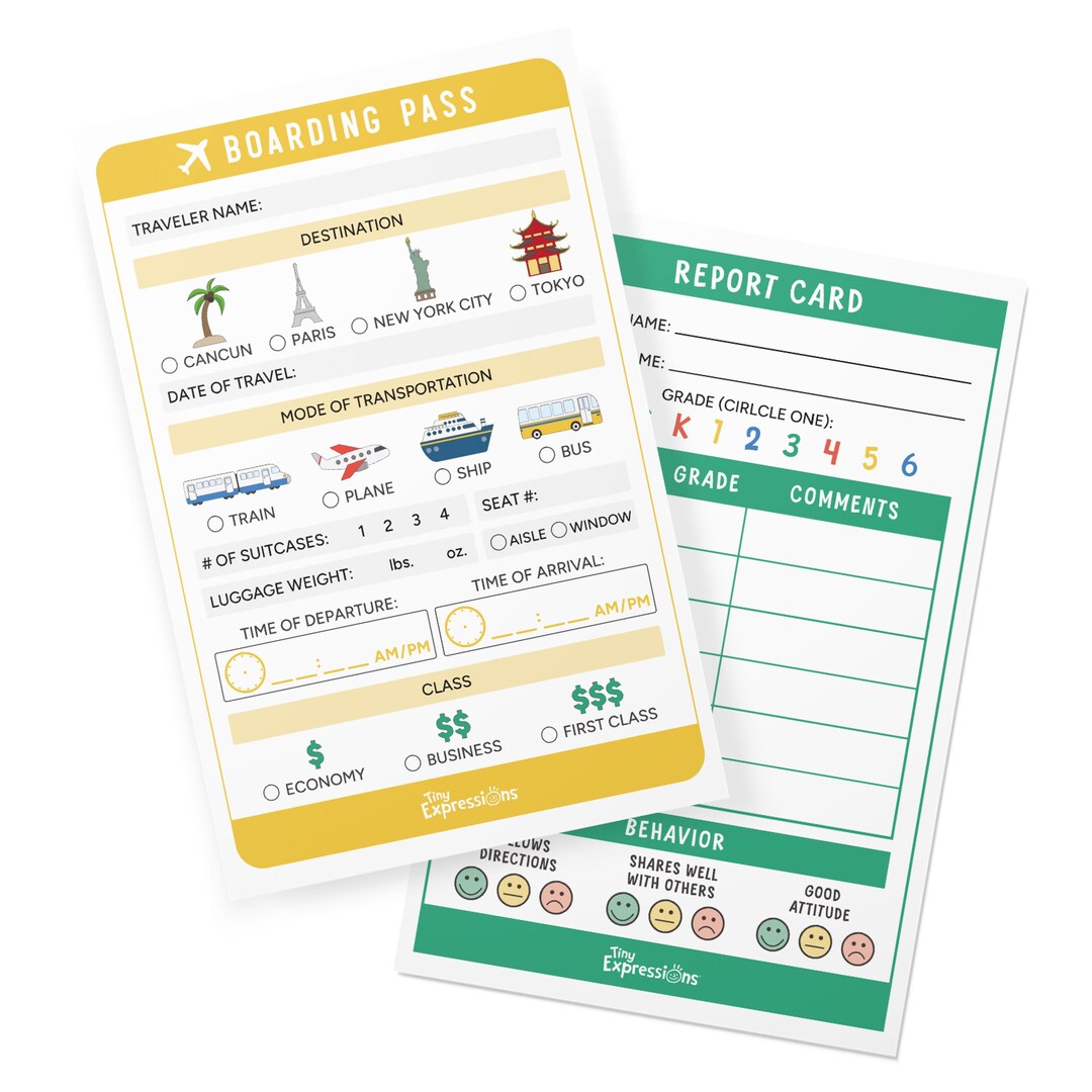 2-pack Kids Pretend Play Notepads: Report Card & Boarding Pass - Etsy