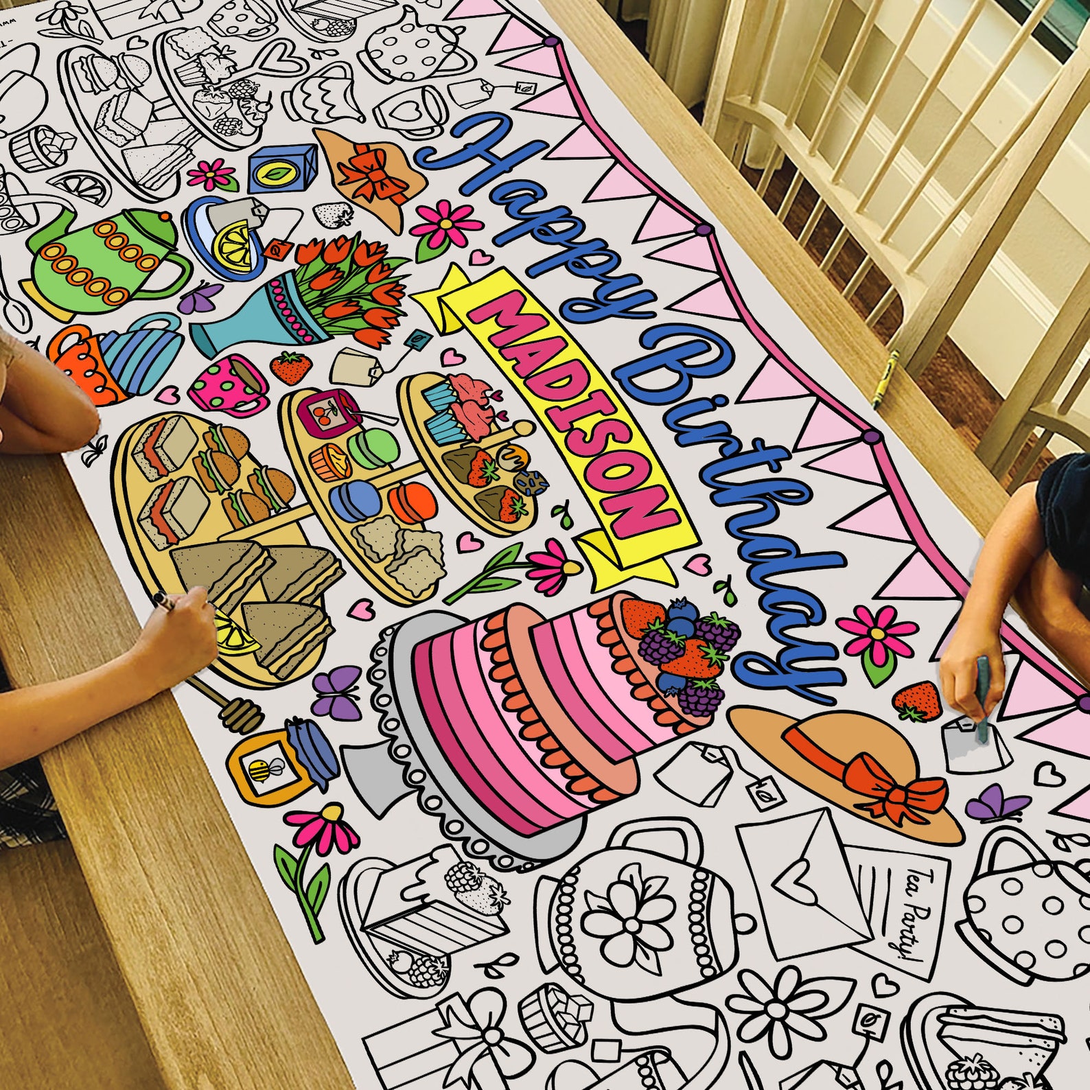 GIANT Tea Party Coloring Poster or Tablecloth | Personalized Let's ...