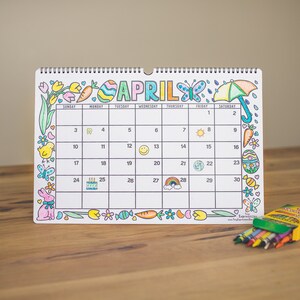 Kids Coloring Calendar 12 Months 11 X 17 Large Wall Calendar for Kids ...