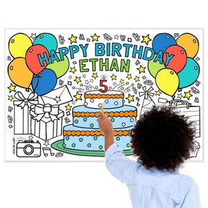 Personalized Birthday Coloring Poster With Name | Birthday Themed Paper ...
