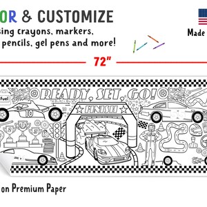 GIANT Race Car Coloring Poster or Table Cover | Race Car Tablecloth for ...