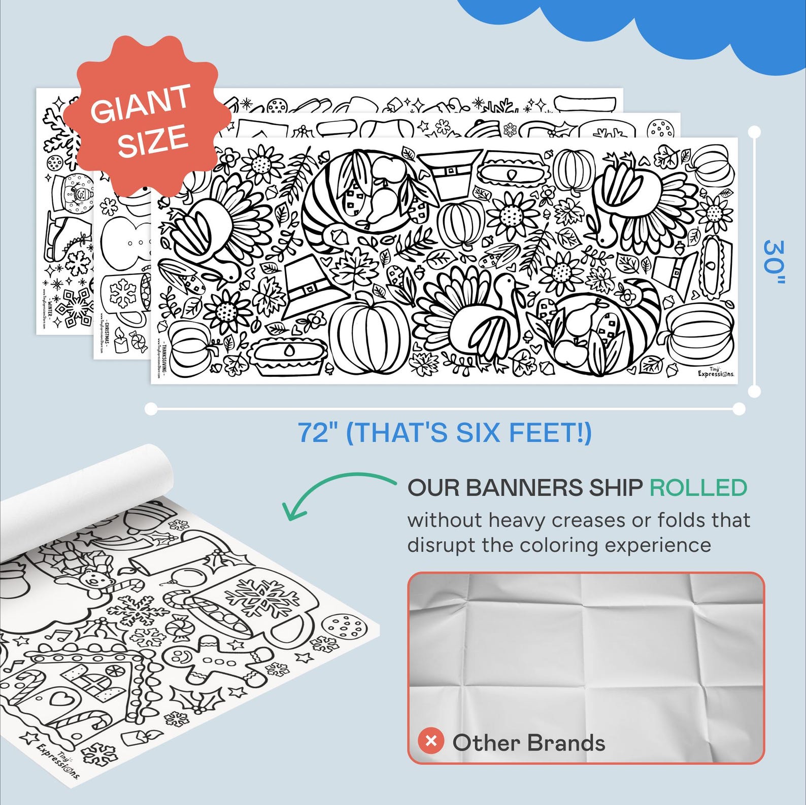 3-pack GIANT 6 Ft. Holiday Coloring Banners: Thanksgiving, Christmas ...