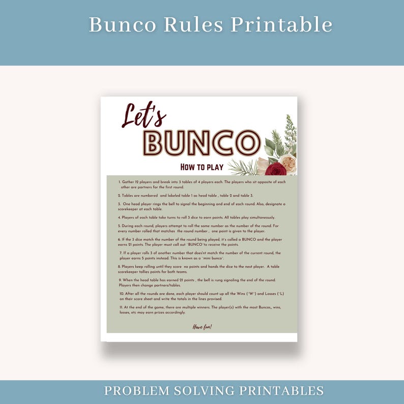 Winter Themed Bunco Score Card Sheets Pad Printable Winter Bunko Score ...