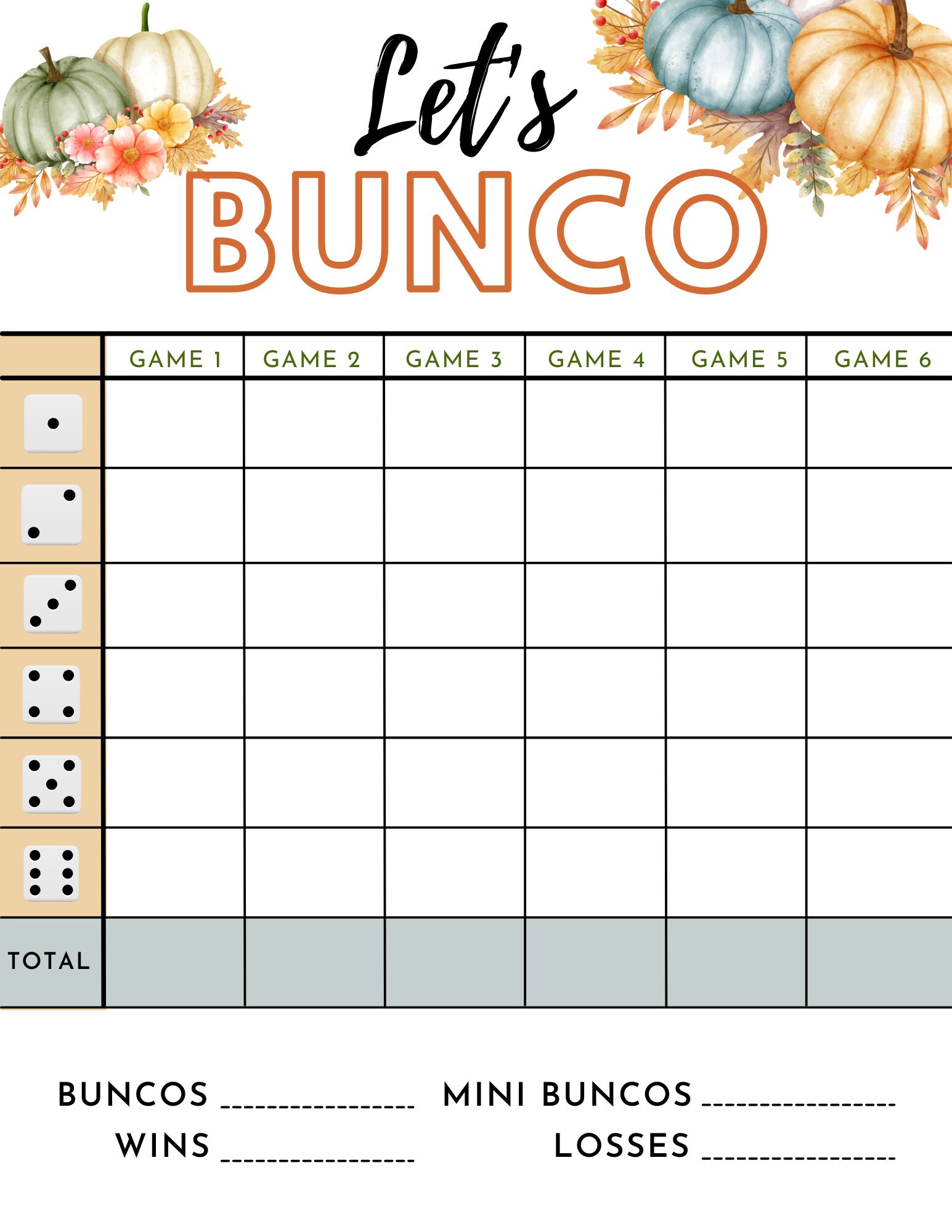 Fall Bunco Score Card Printable, Autumn Party Game (digital Download ...