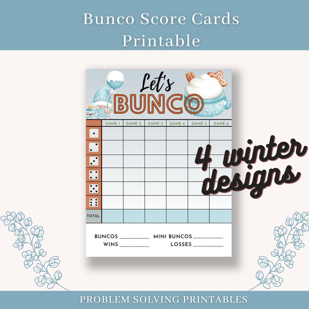 Winter Themed Bunco Score Card Sheets Pad Printable Winter Bunko Score ...
