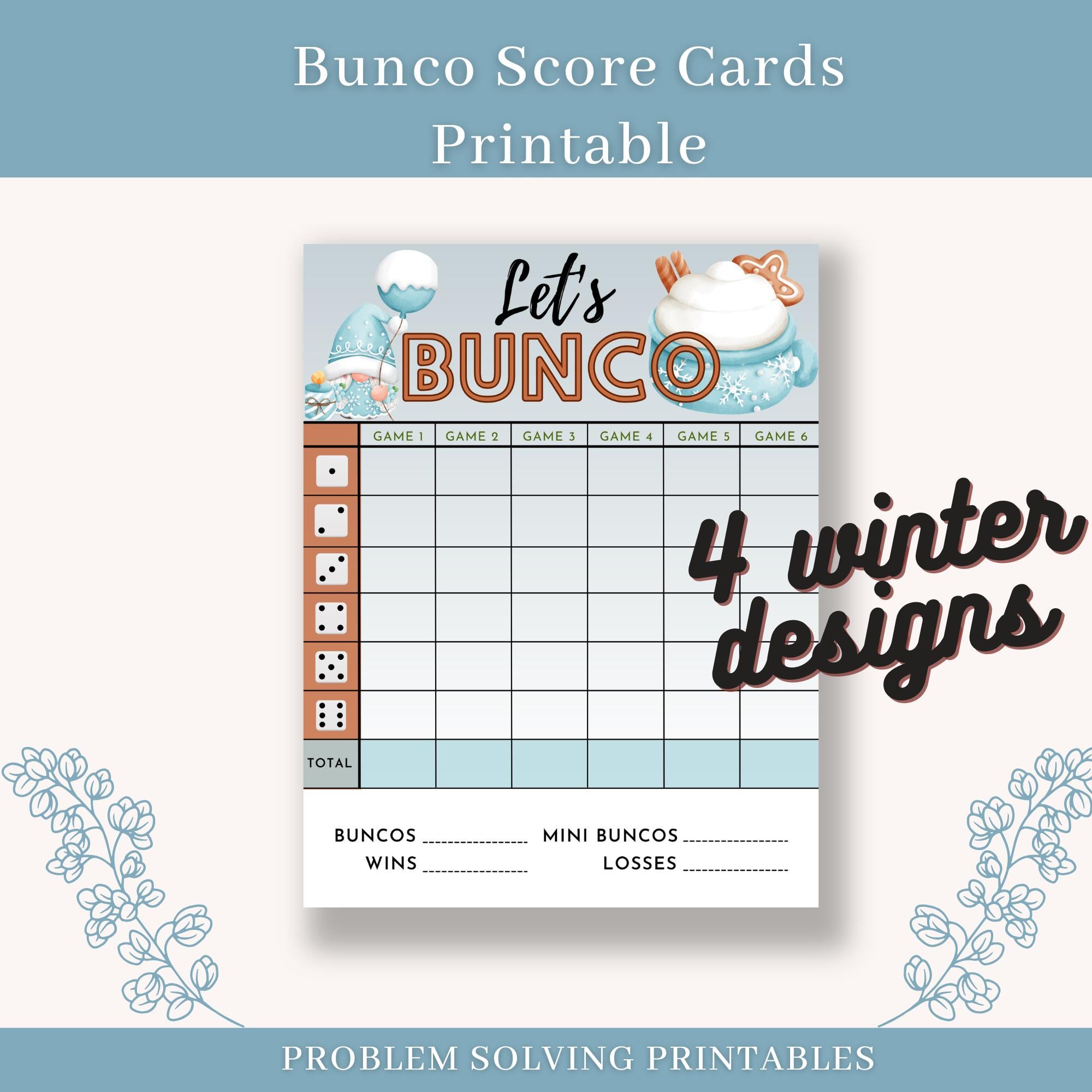 Winter Themed Bunco Score Card Sheets Pad Printable Winter Bunko Score ...