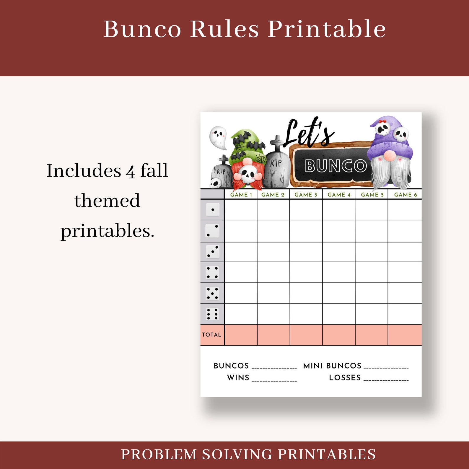 Fall Themed Bunco Score Card Sheets Pad Printable Autumn Bunko Score ...