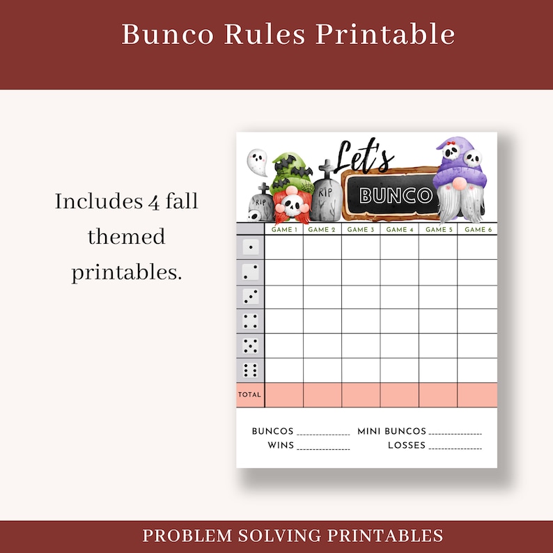 Fall Themed Bunco Score Card Sheets Pad Printable Autumn Bunko Score ...