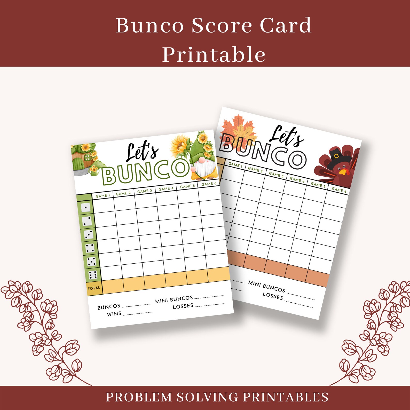 Fall Themed Bunco Score Card Sheets Pad Printable Autumn Bunko Score ...