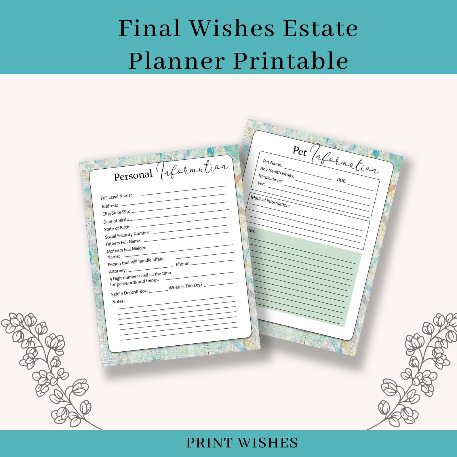 Final Wishes Estate Planner Printable: End of Life Organizer (digital ...