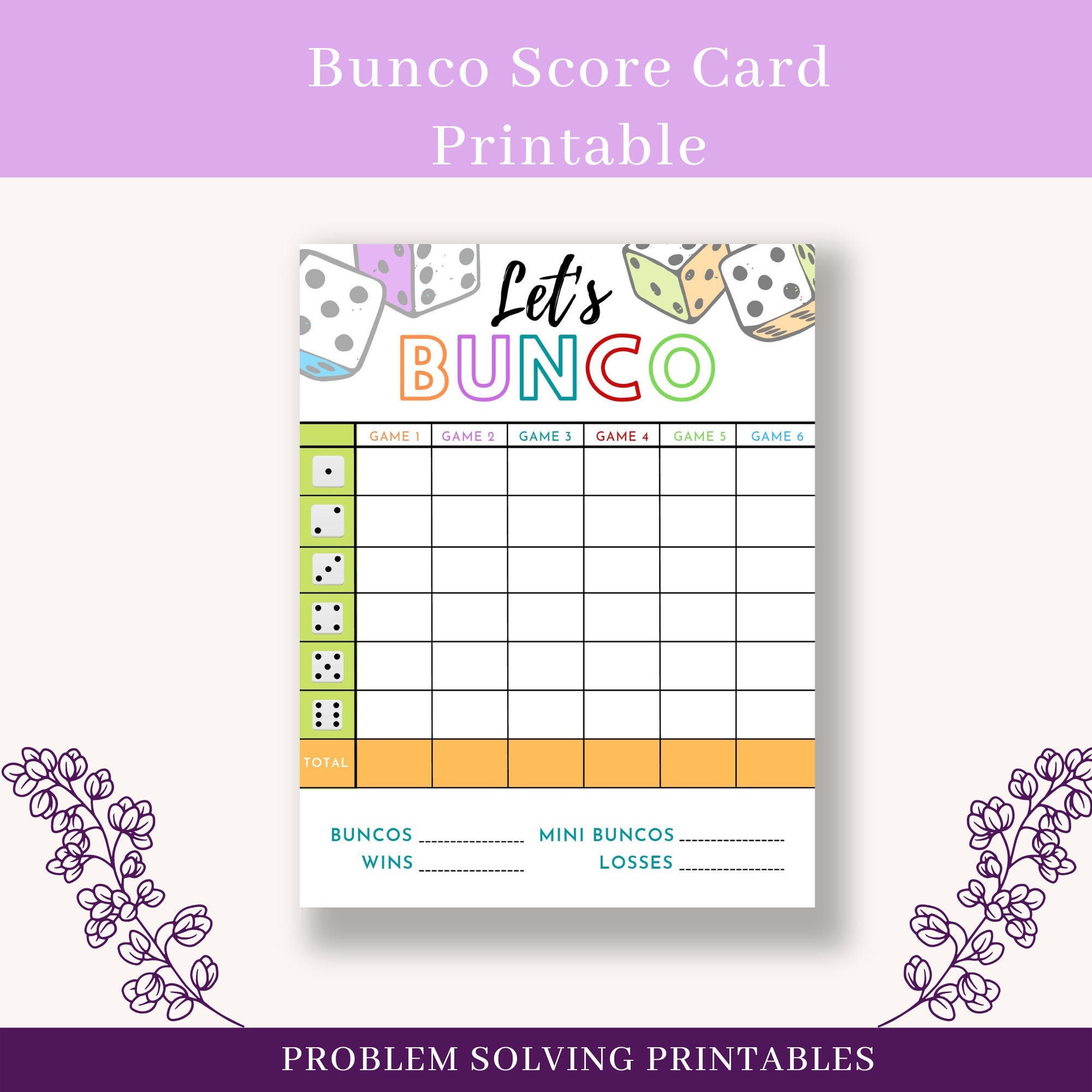 Bunco Score Card Sheets Pad Printable Bunko Score Card Bunco Dice Game ...