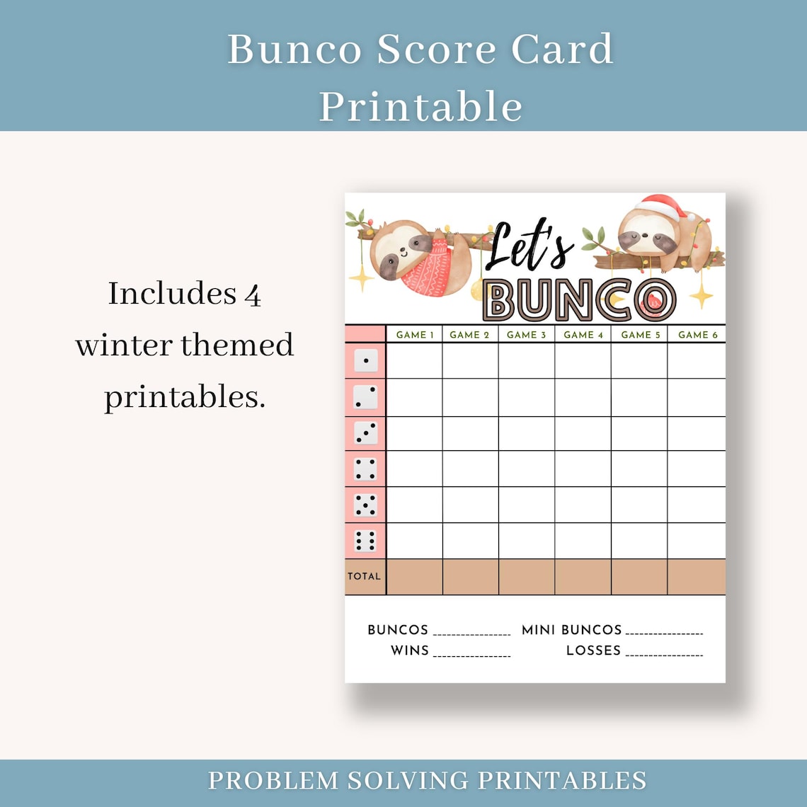 Winter Themed Bunco Score Card Sheets Pad Printable Winter Bunko Score ...