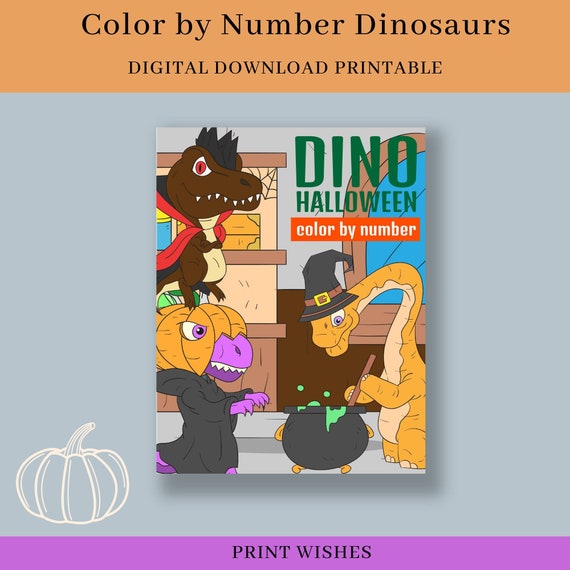 Dinosaur Color by Number Halloween Coloring Page Sheets - Etsy