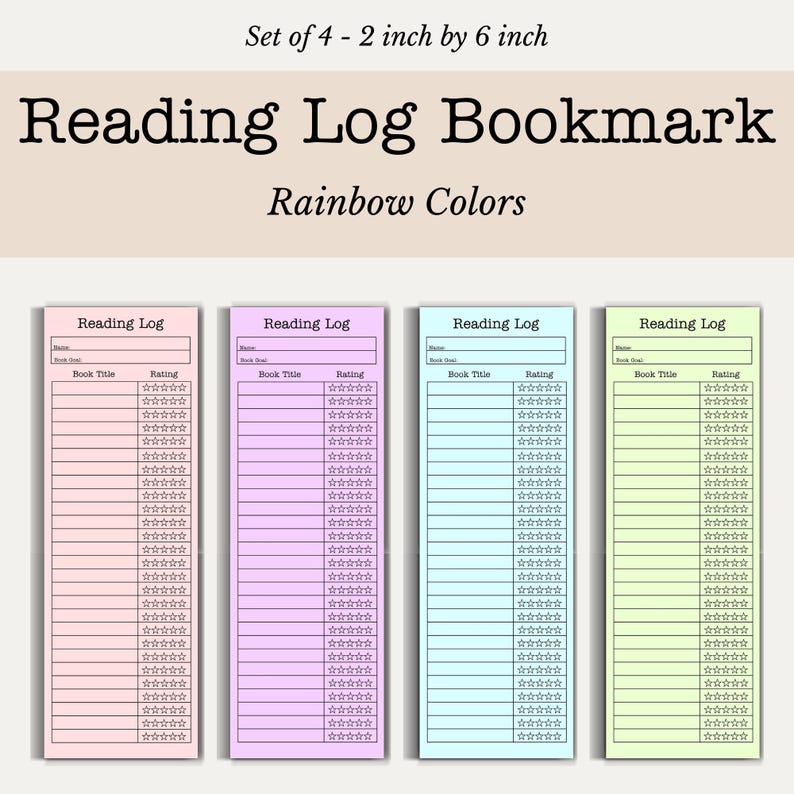 Reading Log Bookmark Set, Rainbow Colors, Book Tracker (set of 4) - Etsy